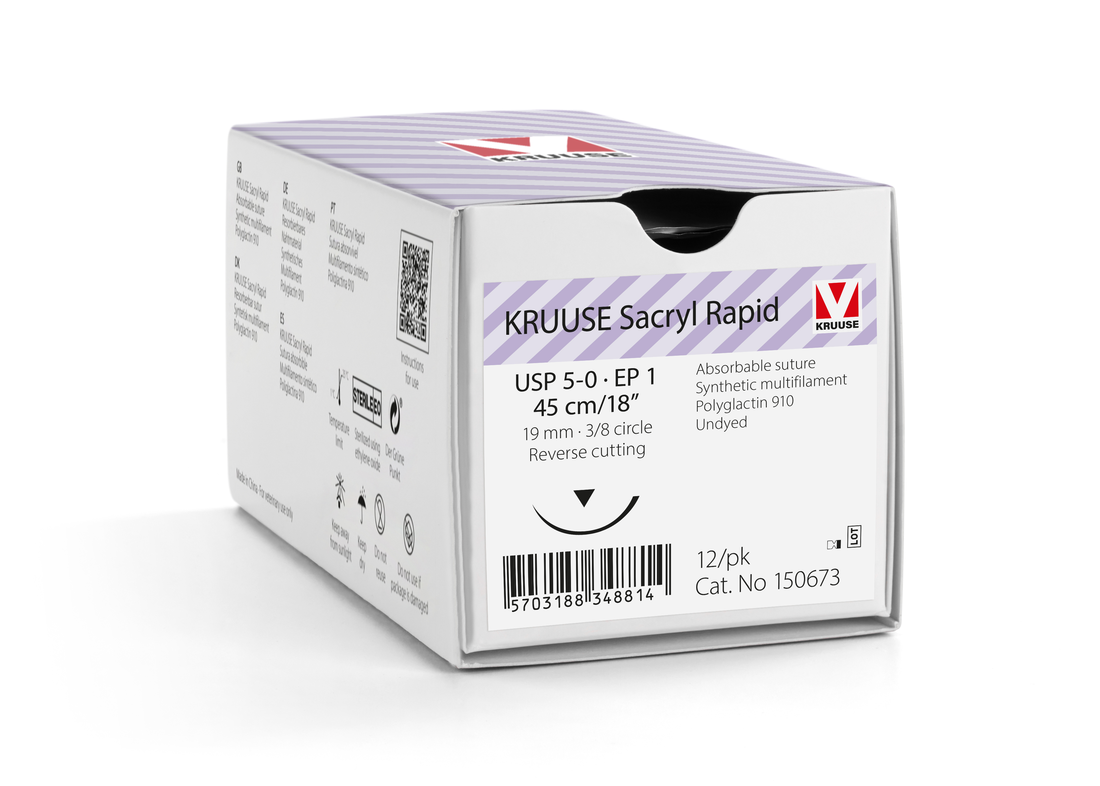 KRUUSE Sacryl Rapid Suture, USP 5-0/EP 1, 45 cm/18", undyed, 19 mm ...