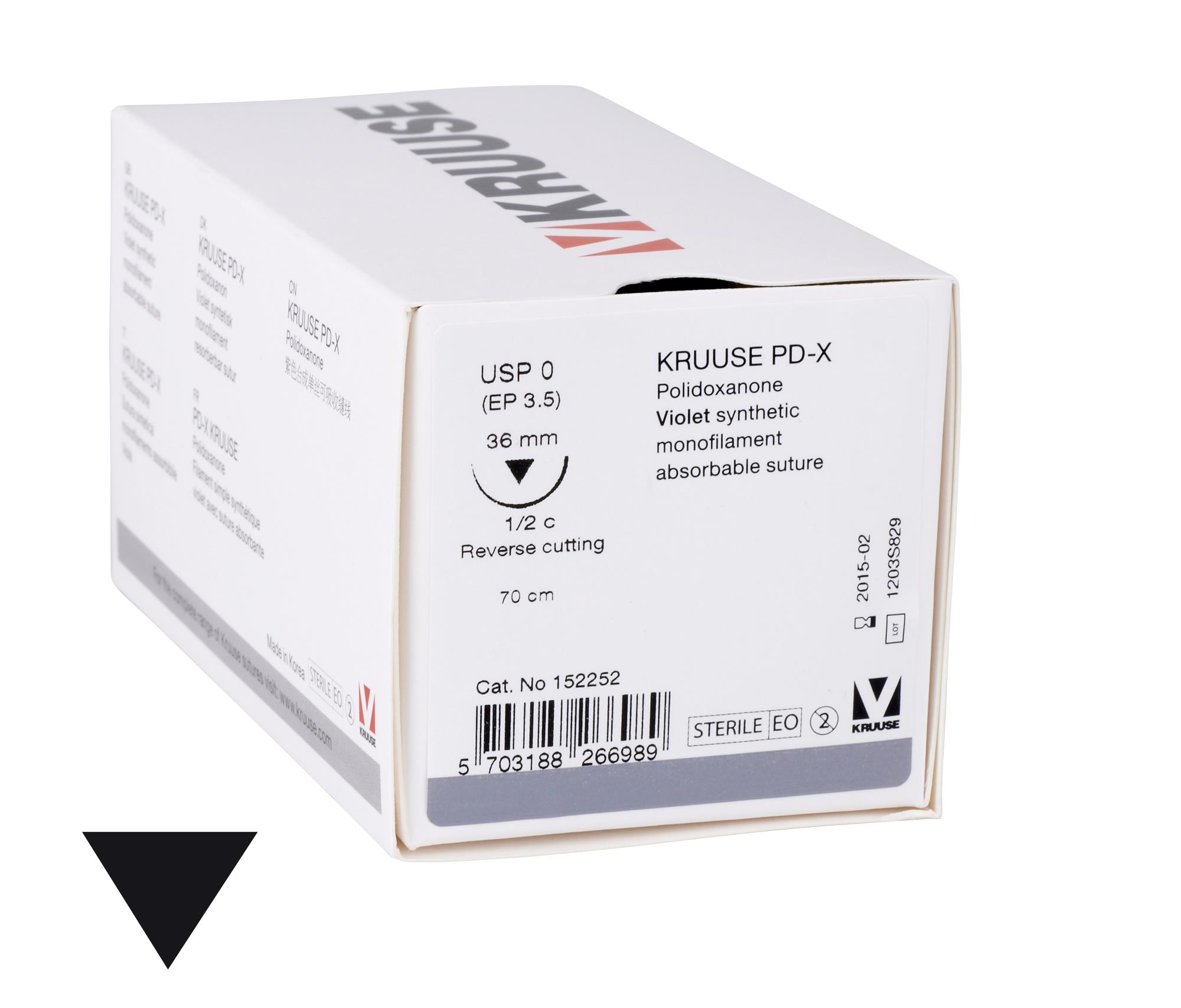 KRUUSE PD-X suture USP 0, 70 cm, needle: 36 mm, RC