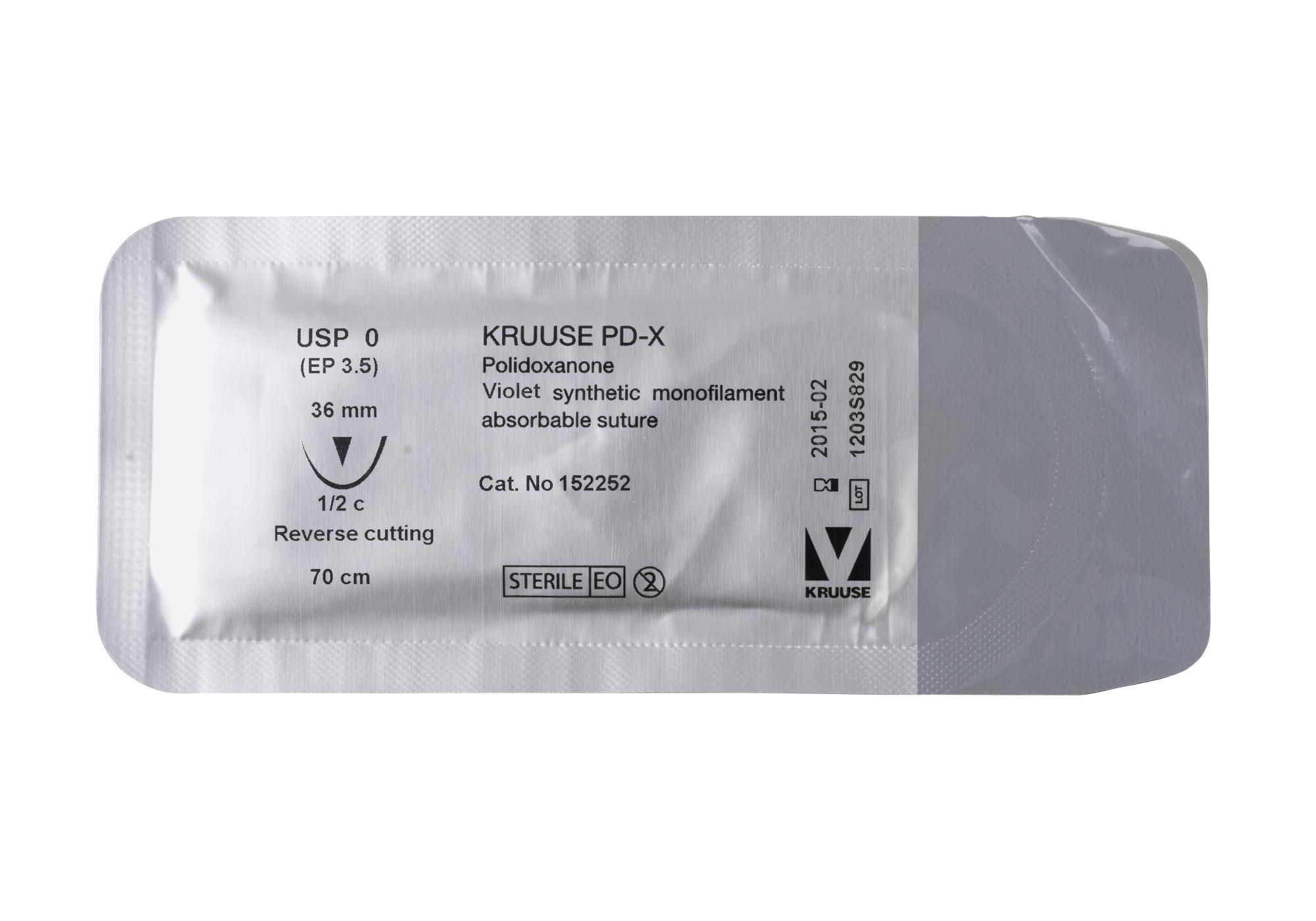 KRUUSE PD-X suture USP 0, 70 cm, needle: 36 mm, RC