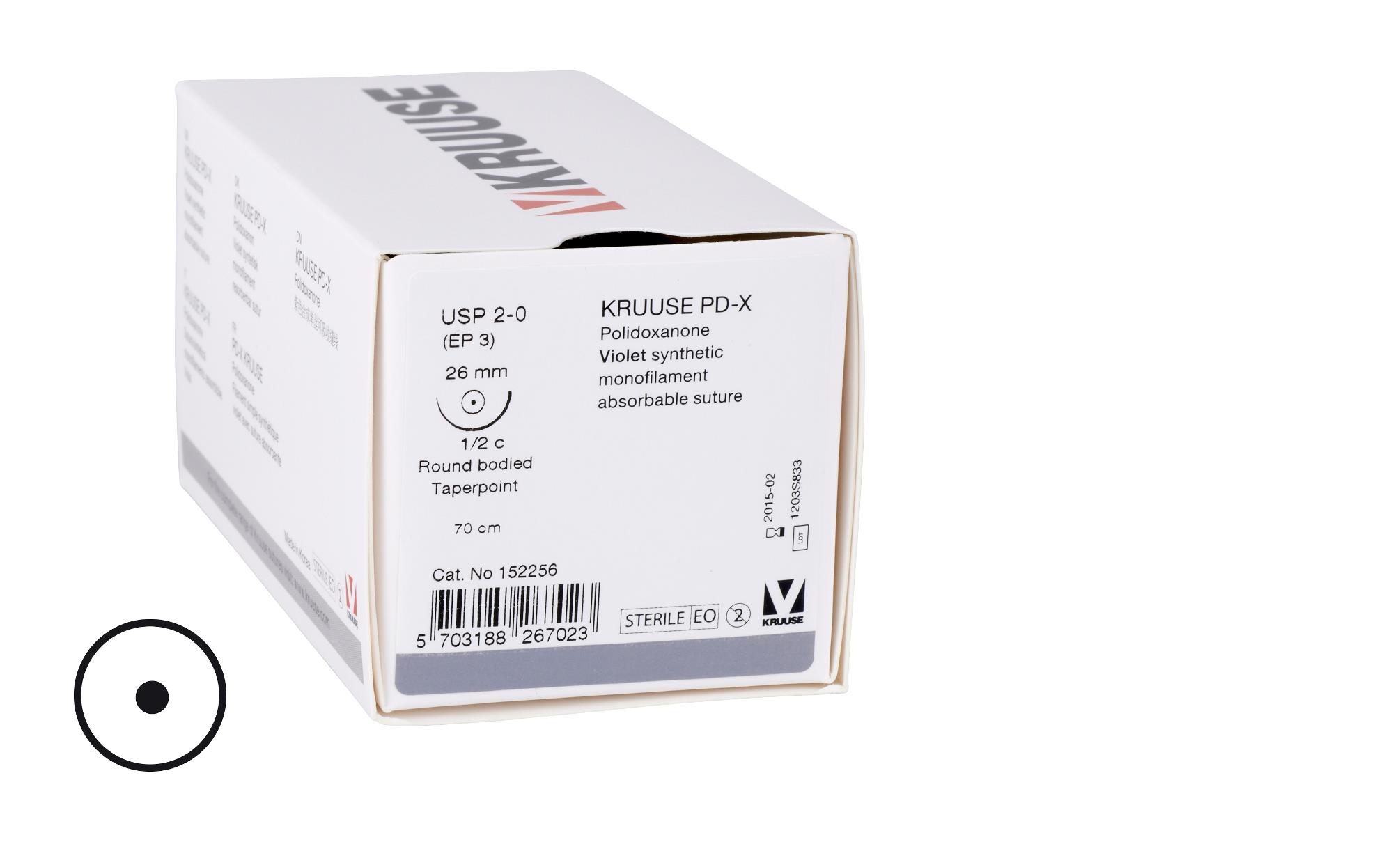 KRUUSE PD-X suture USP 2-0, 70 cm, needle: 26 mm