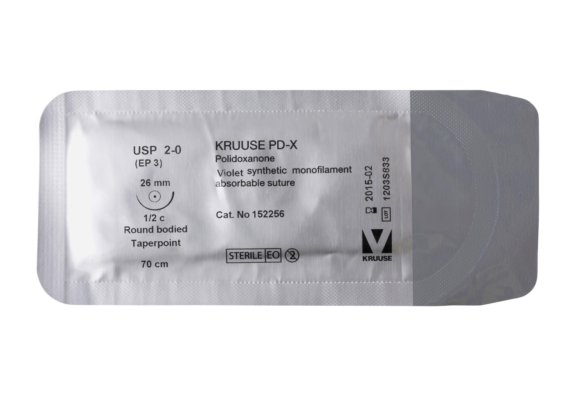 KRUUSE PD-X suture USP 2-0, 70 cm, needle: 26 mm