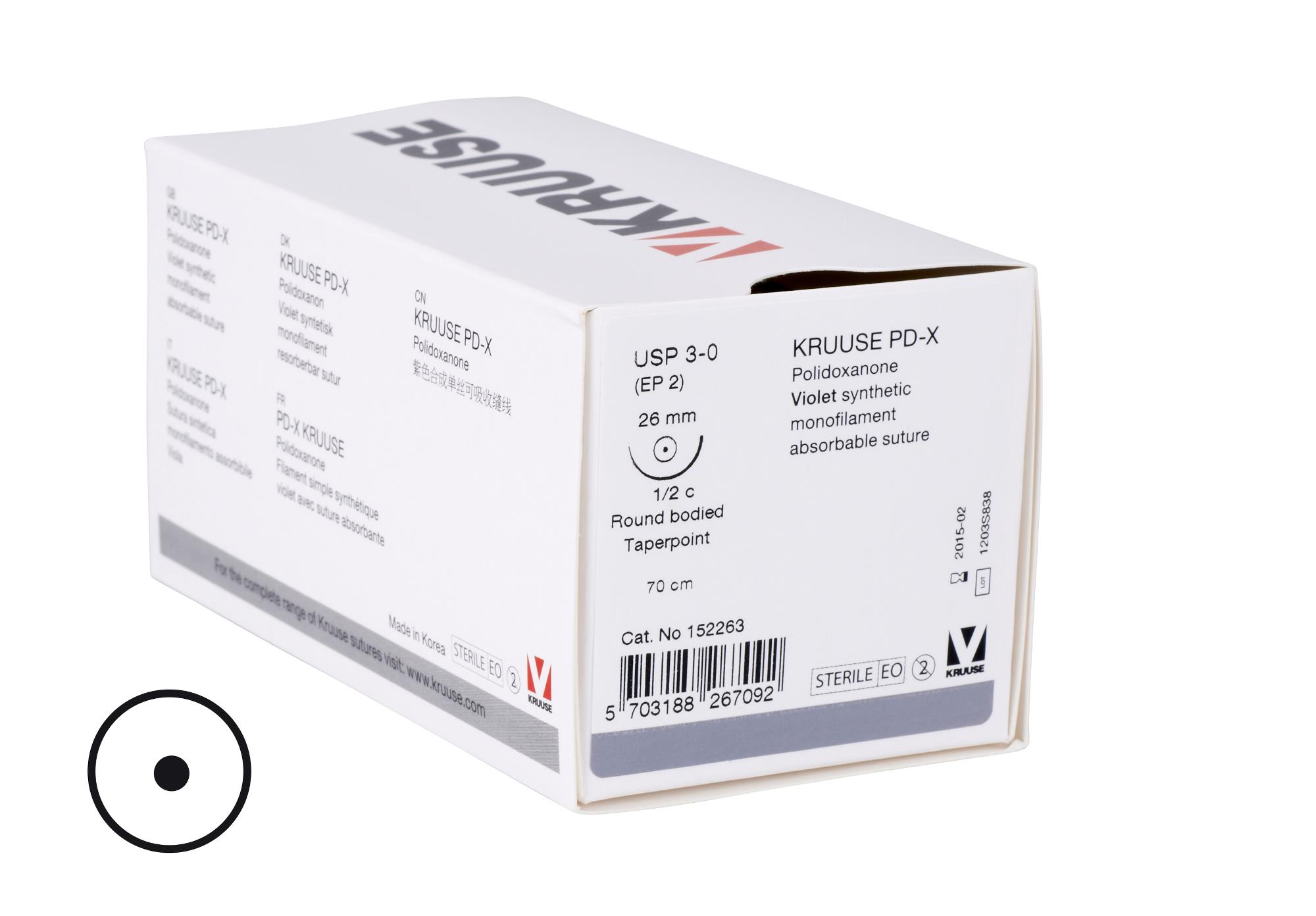 KRUUSE PD-X suture USP 3- 0, 70 cm, needle: 26 mm