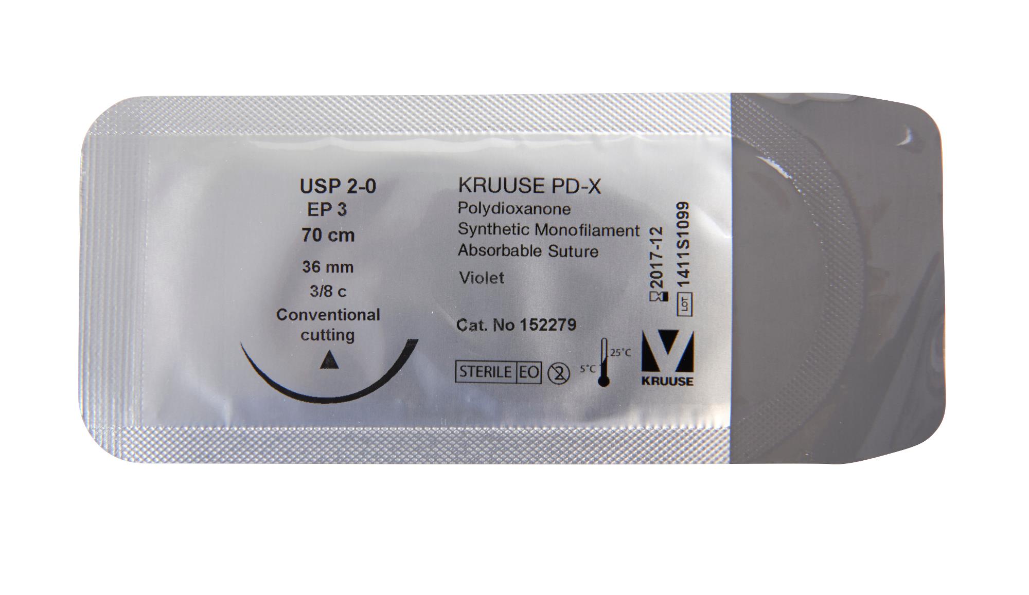 KRUUSE PD-X suture, USP 2-0, 70 cm, violet, 36 mm needle,