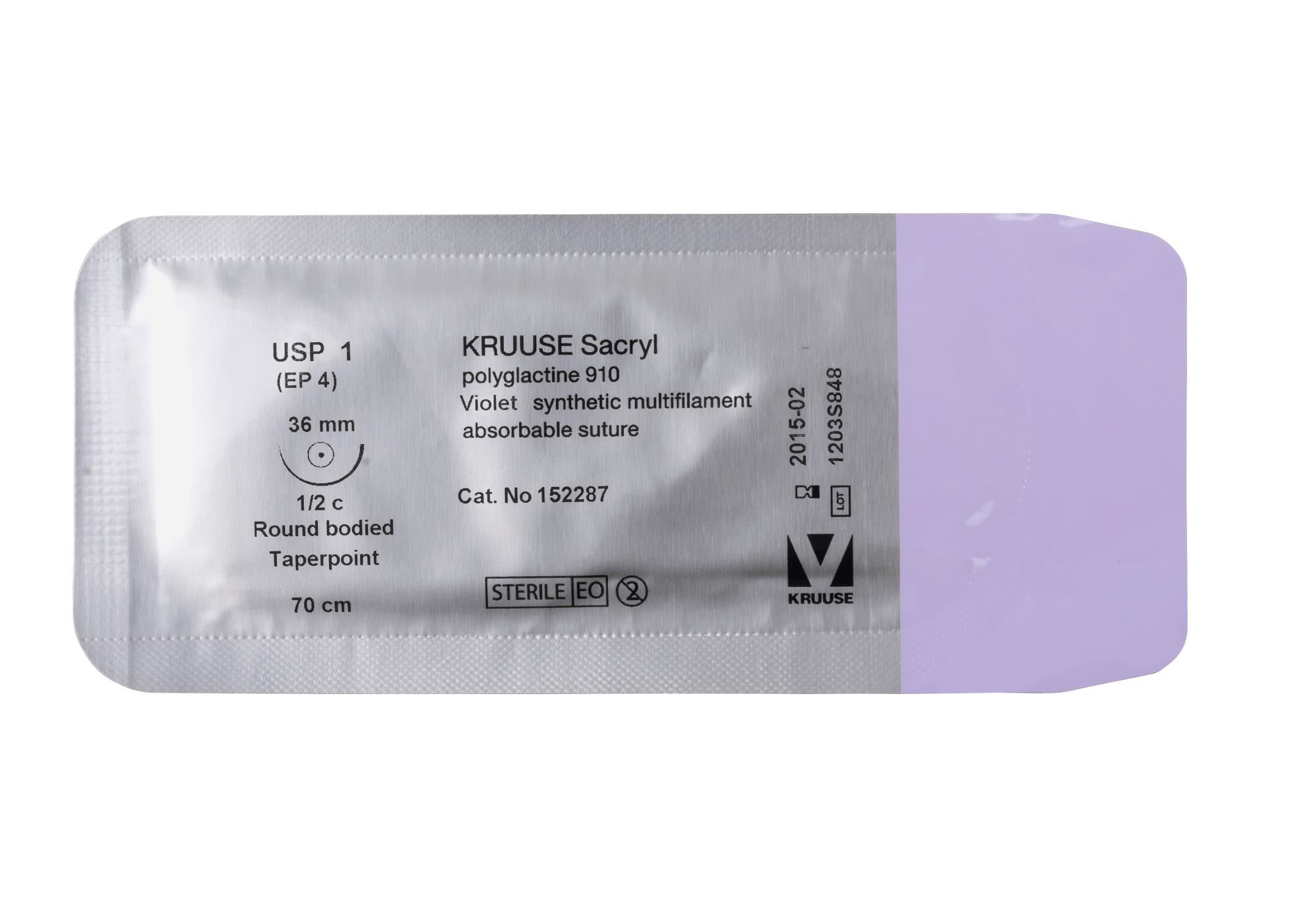 KRUUSE Sacryl suture, USP 1, 70 cm, needle: 36 mm