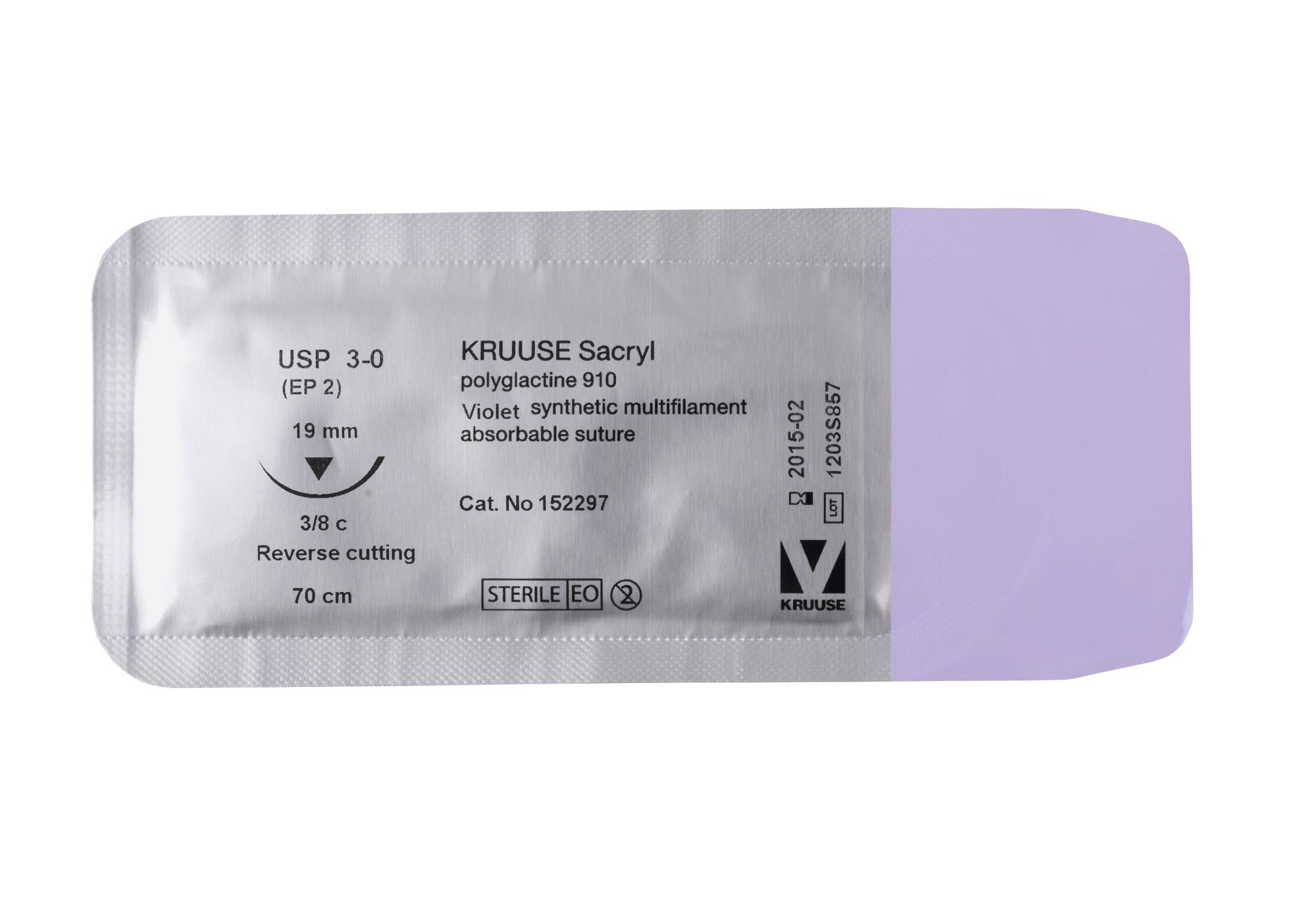 KRUUSE Sacryl suture, USP 3-0, 70 cm, needle: 19 mm, RC