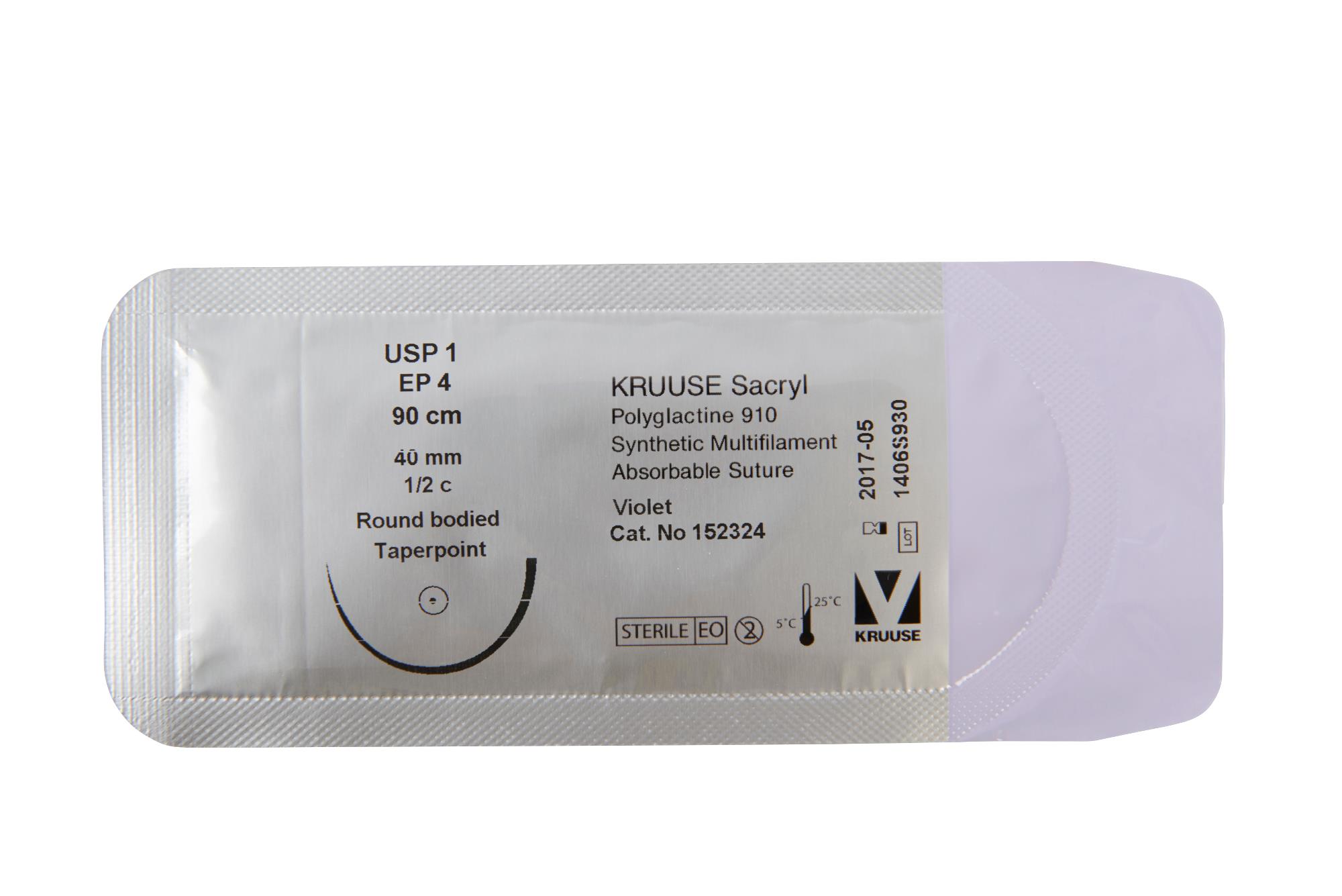 KRUUSE Sacryl suture, USP 1, 90 cm, 40 mm, ½C, RB