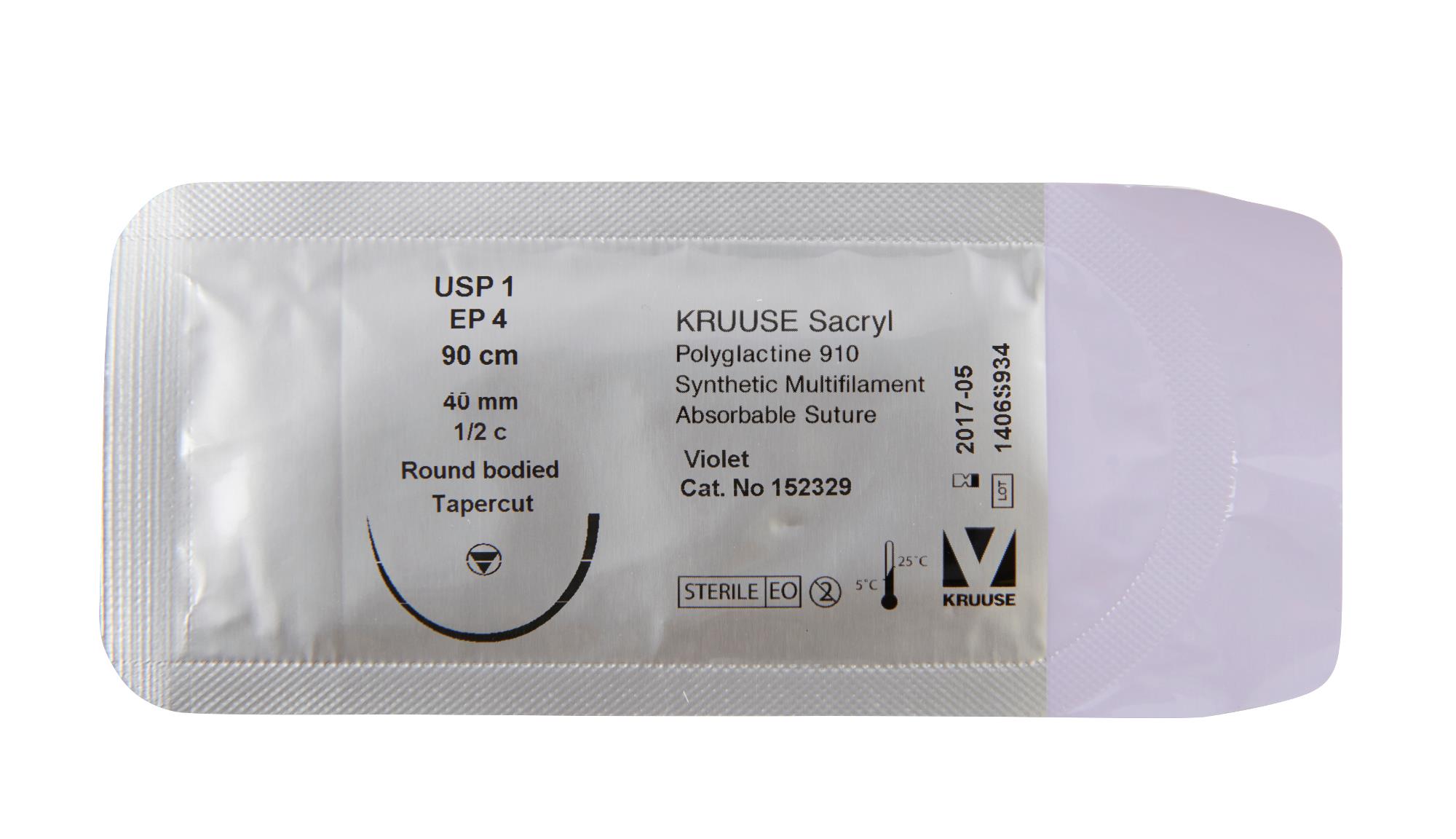 KRUUSE Sacryl suture, USP 1, 90 cm, 40 mm, ½C RB
