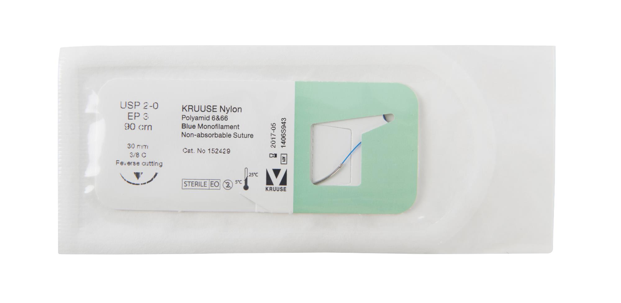 KRUUSE Nylon suture, USP 2-0, 90 cm, 30 mm, 3/8C, RC