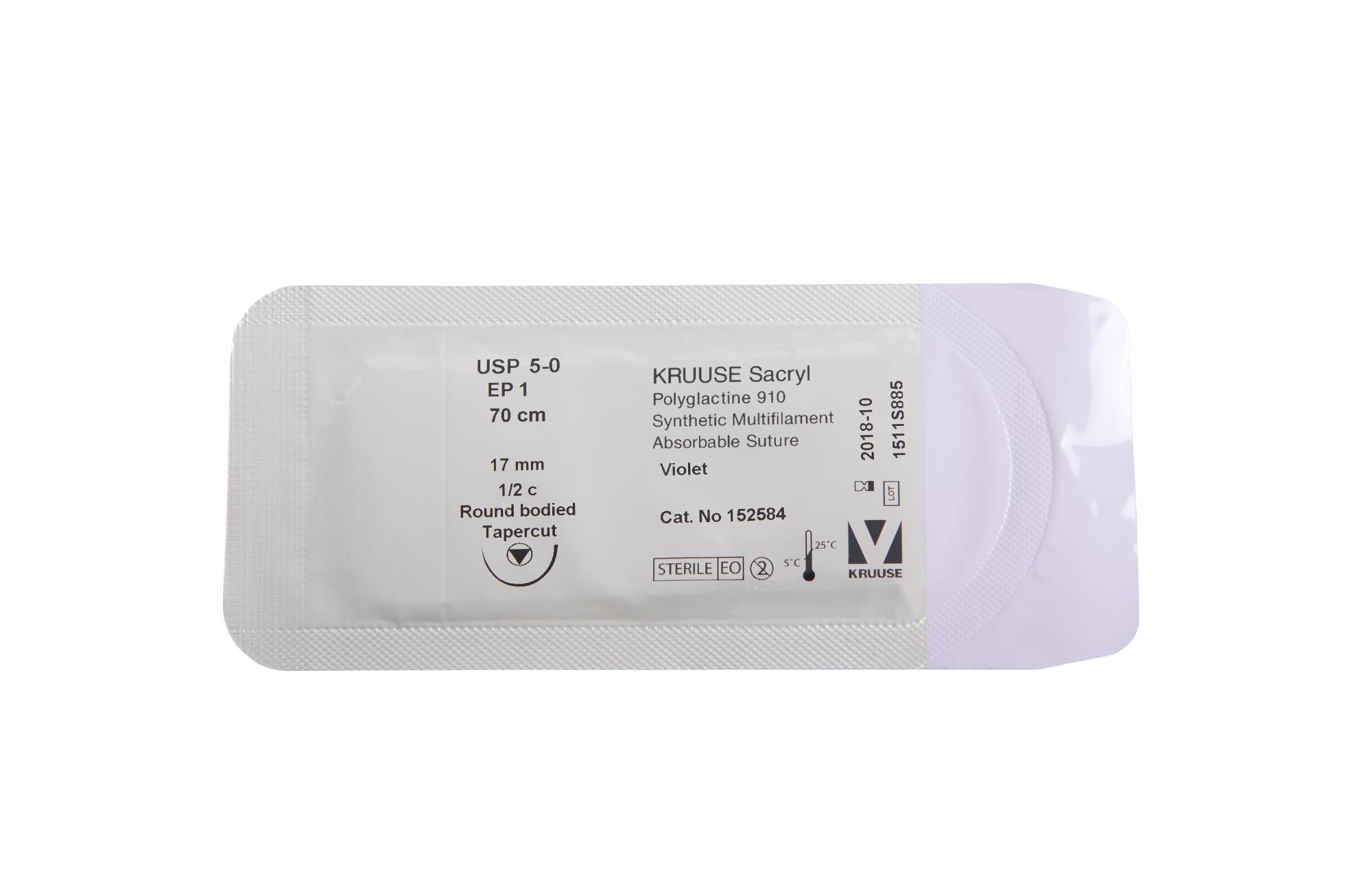 KRUUSE Sacryl suture, USP 5-0, 70 cm, violet, 17 mm needle