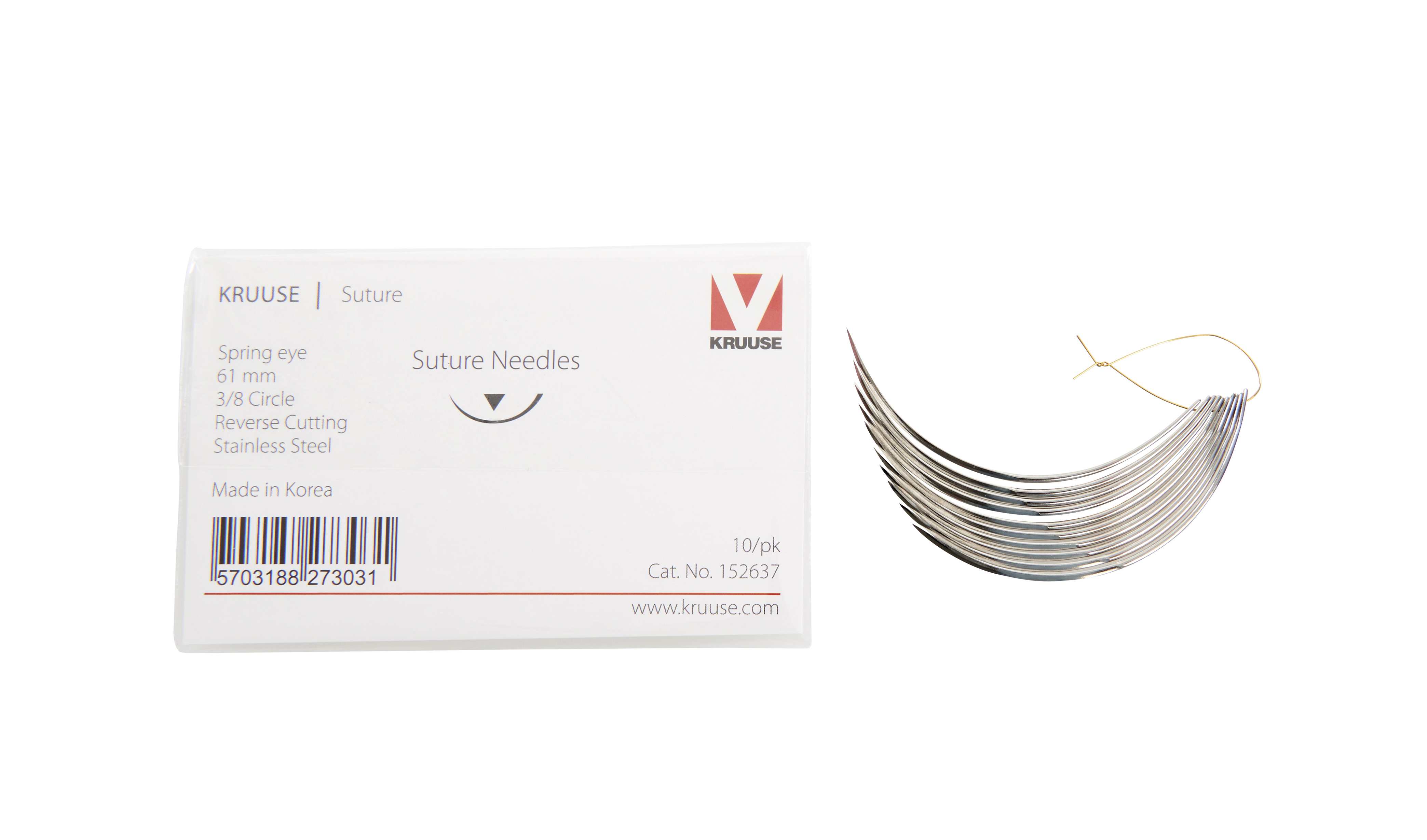 KRUUSE suture needle spring eye, 3/8 circle, RC