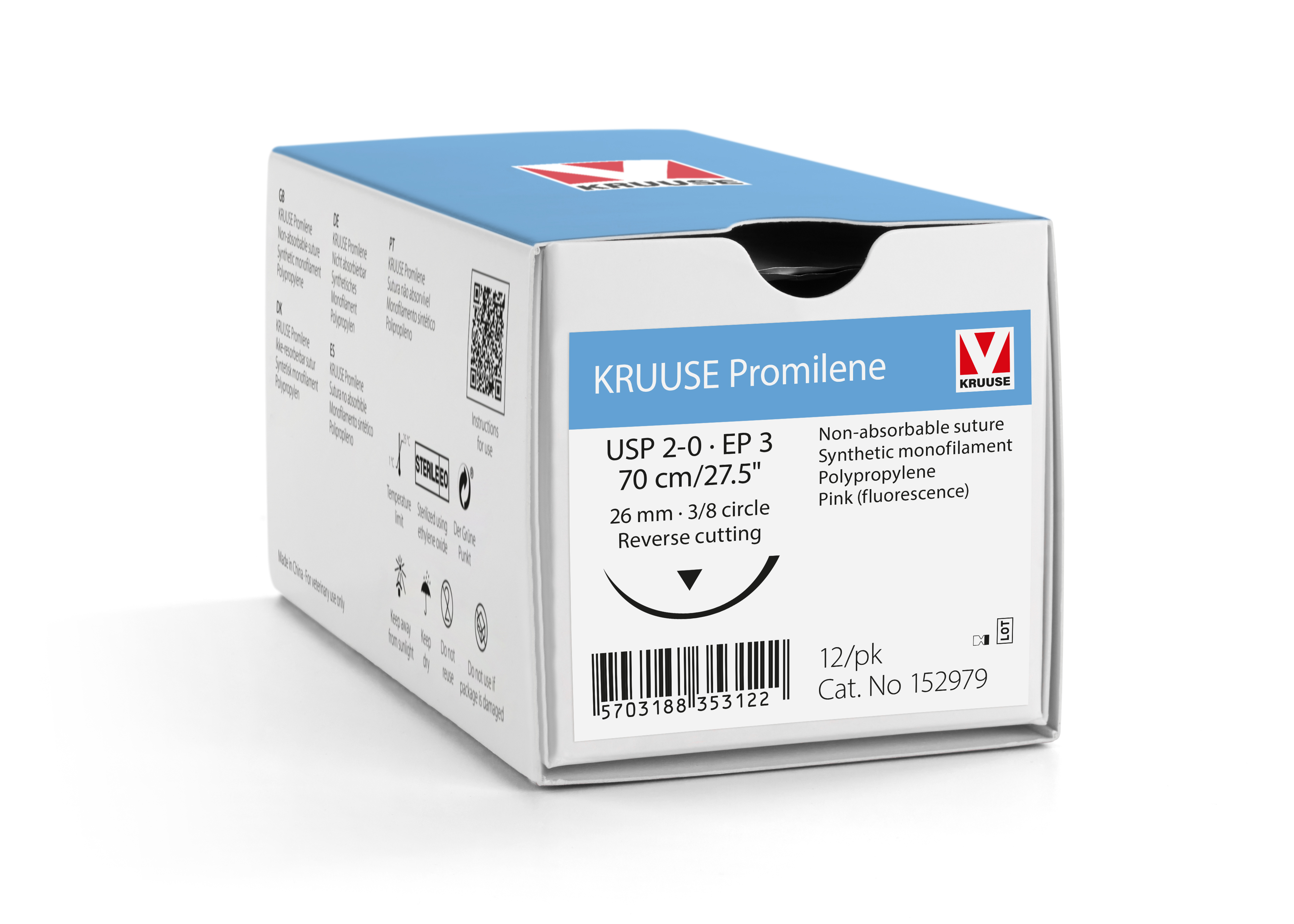 KRUUSE Promilene Suture, USP 2-0/EP 3, 70 cm/27.5", pink (fluorescence ...