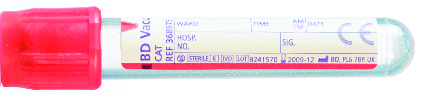 BD Vacutainer, Plain (no additive), 5 ml, 100/pk